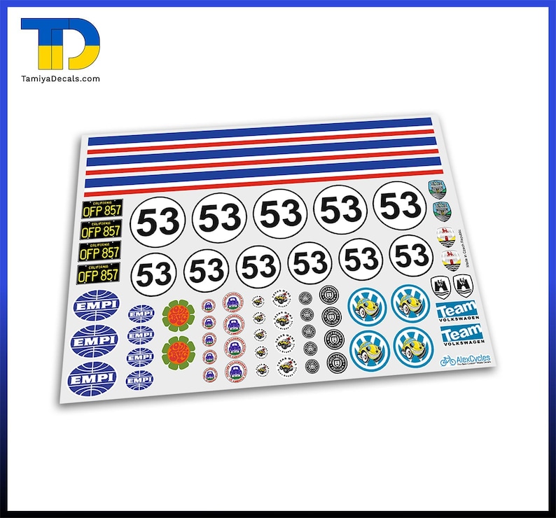 Herbie Tamiya VW Volkswagen Decals Kit Sand Scorcher Stickers Scale 1/ ...