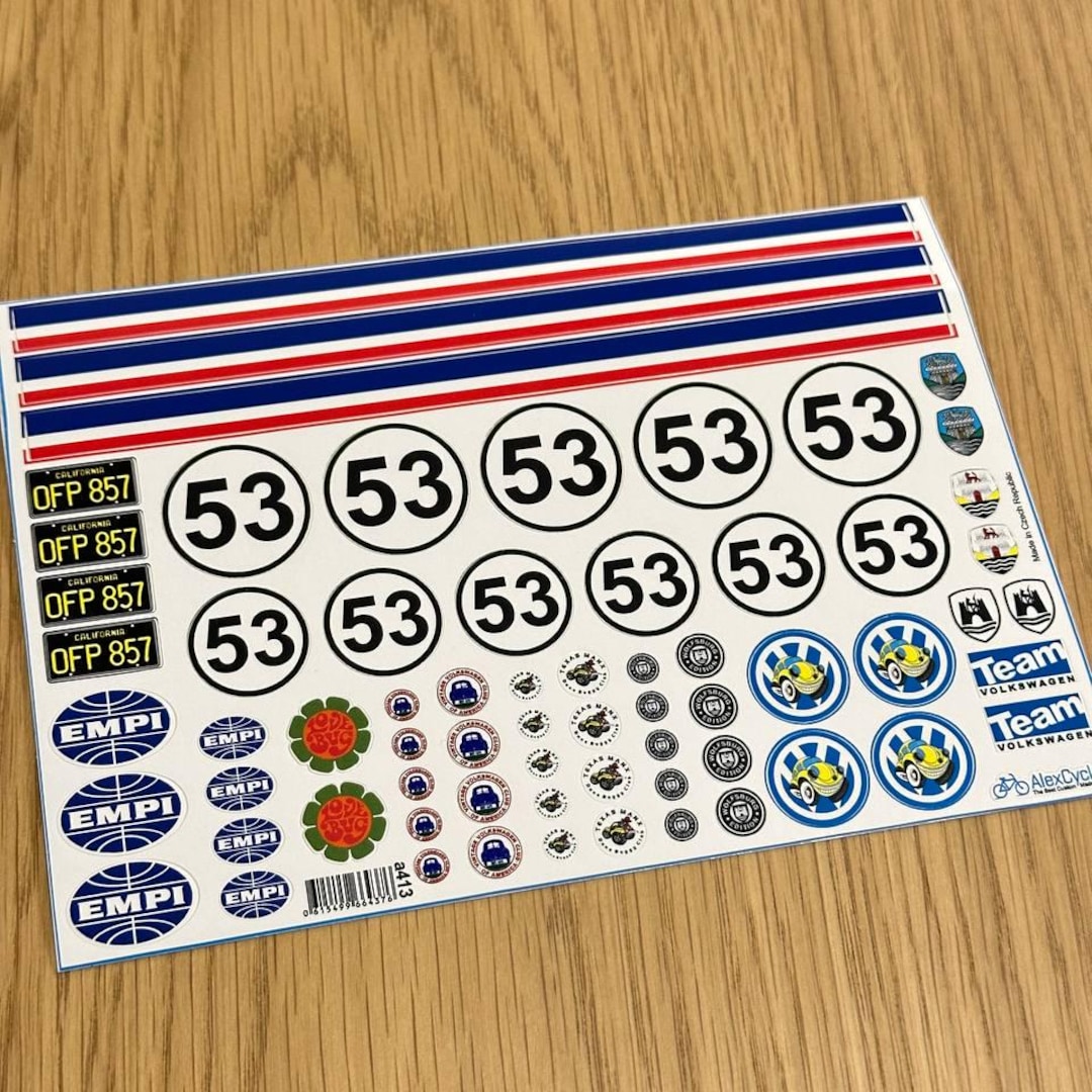 Herbie VW Volkswagen Tamiya Decals Kit Sand Scorcherstickers Scale 1/18 ...