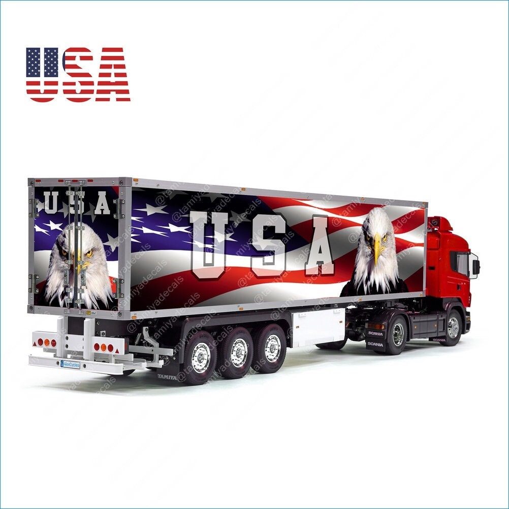 USA Patriotic Flag Tamiya Trailer 56319 3-axle 1:14 Scale Laminated ...