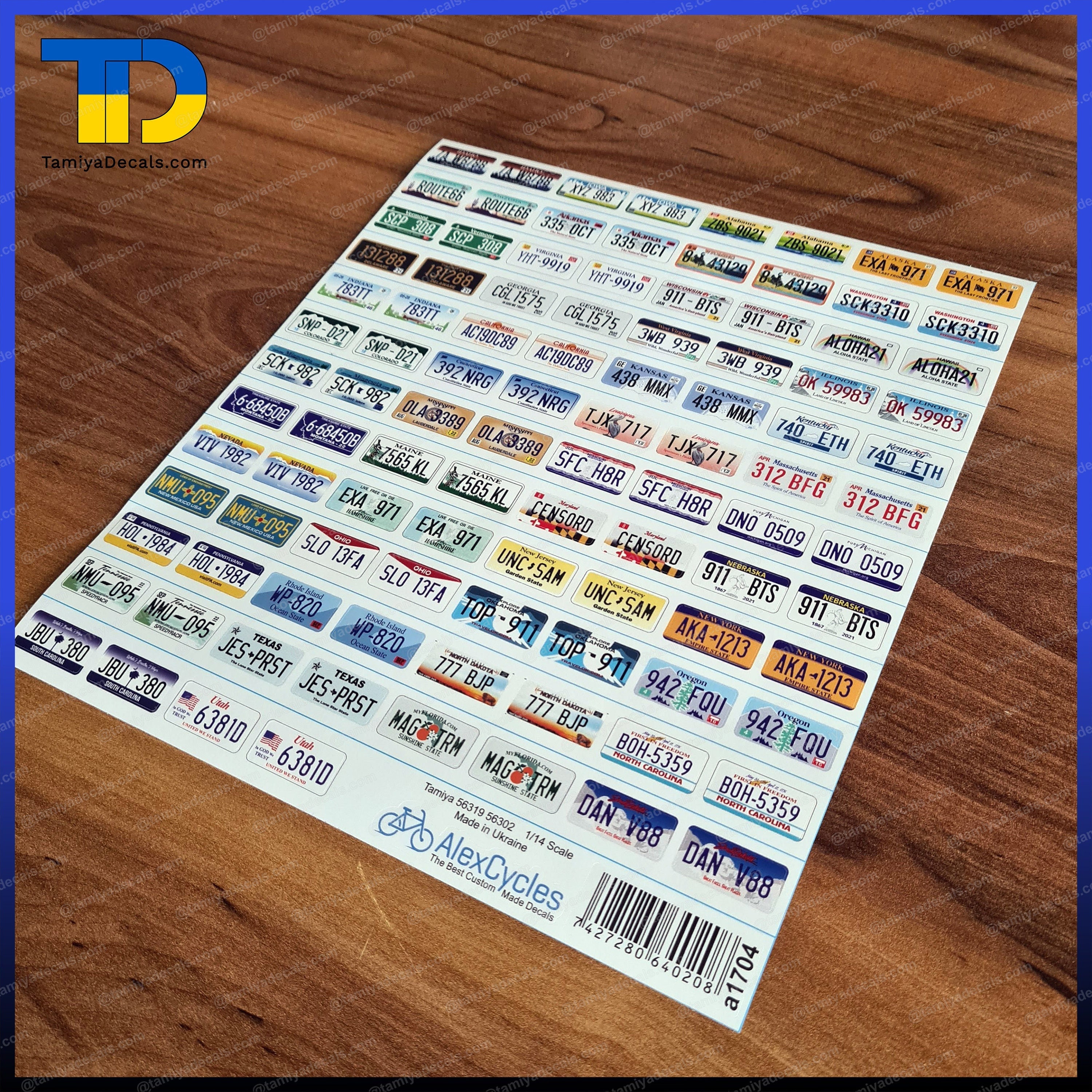 Tamiya 1/14 56318 All 50 USA States License Plate HQ Decals Stickers ...