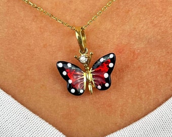 Red Butterfly Necklace - Etsy