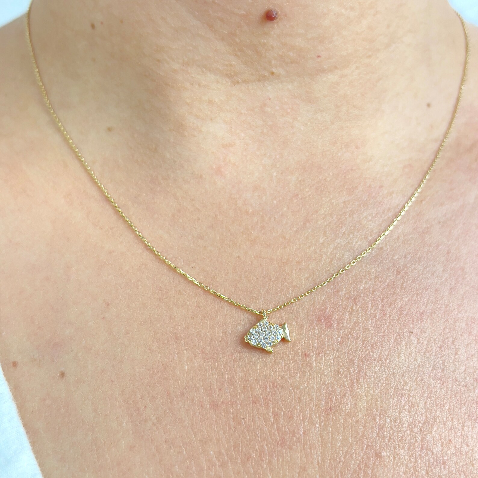 Gold Fish Necklace 14k Solid Gold Fish Necklace Minimalist - Etsy