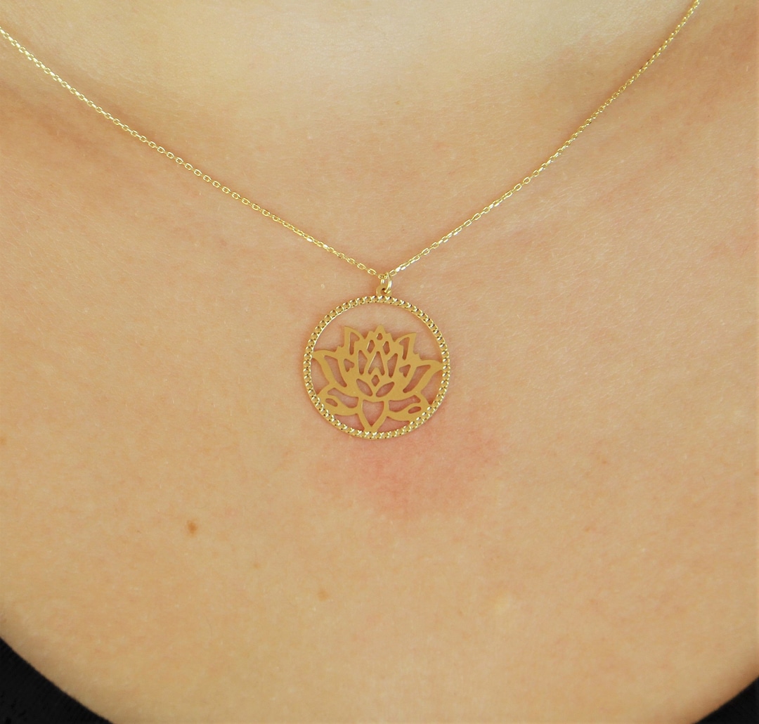 Lotus Flower Necklace 14k Solid Gold Lotus Flower Charm - Etsy