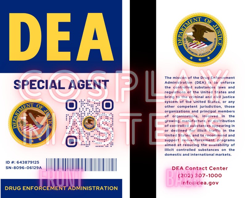 2024 DEA ID Card With Real QR Code printable Cosplay Secret Agent Badge ...