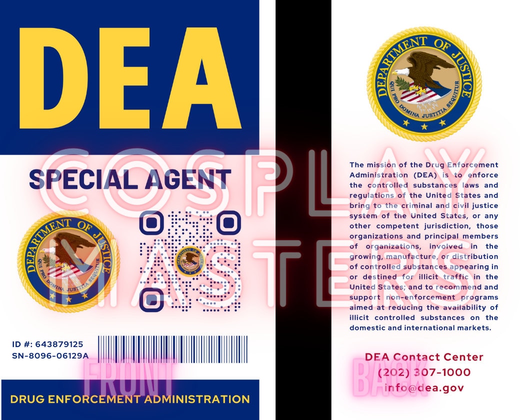 2024 DEA ID Card With Real QR Code printable Cosplay Secret Agent Badge ...
