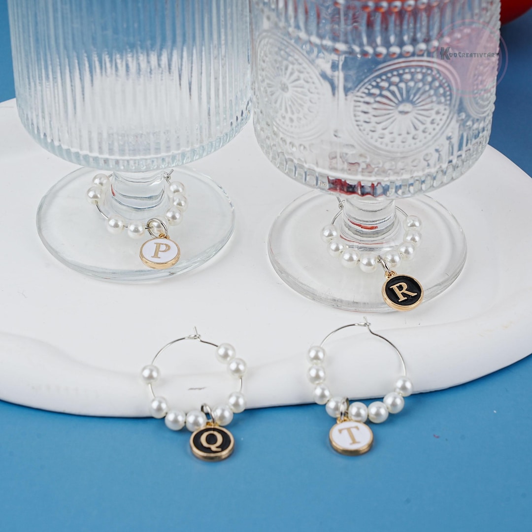 Personalized Gold Letter Wine Glass Rings, Custom Letter Wine Glass ...