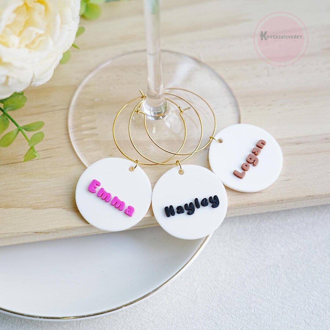 Custom Round Tag Wine Glass Charms, Personalize Name Glass Charms Decor ...