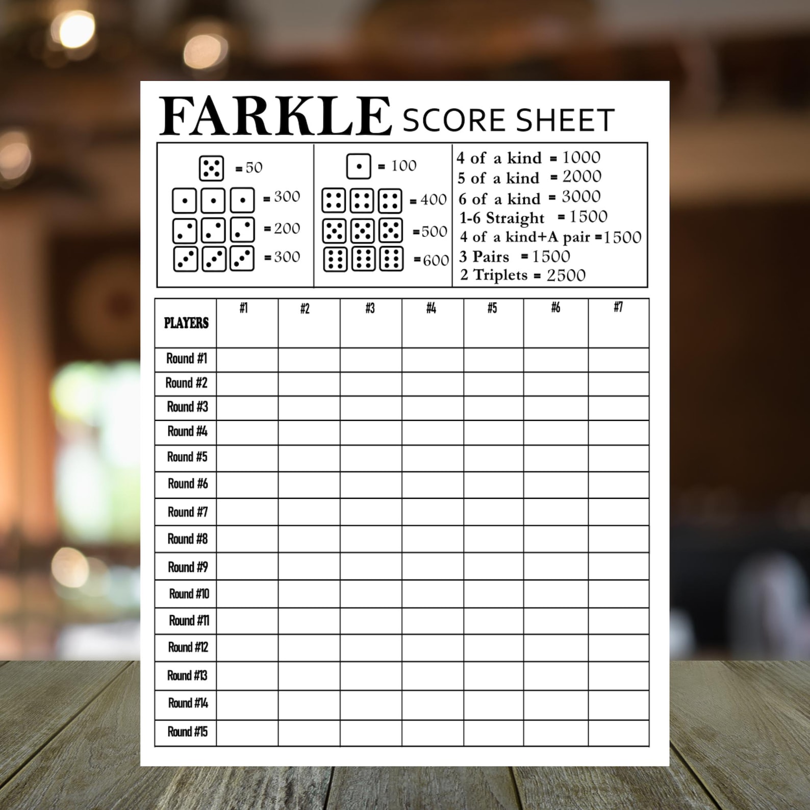 Farkle Game Template: Printable PDF & SVG for Family Game Night - Etsy
