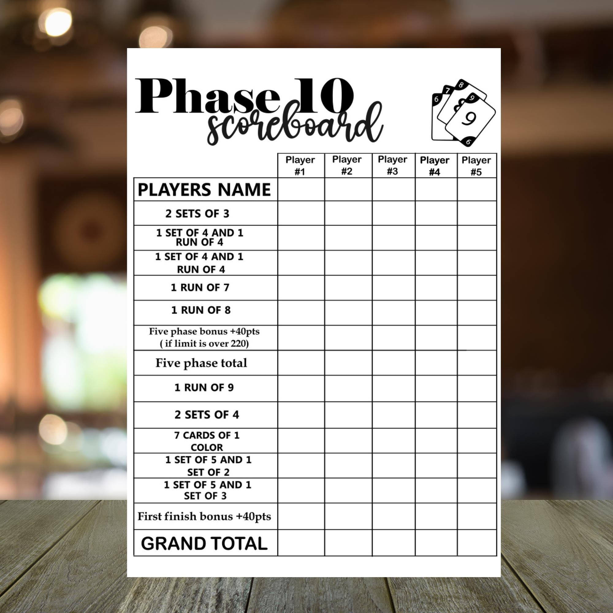 Printable Phase 10 Scoreboard: Family Game Night (PDF Download) - Etsy