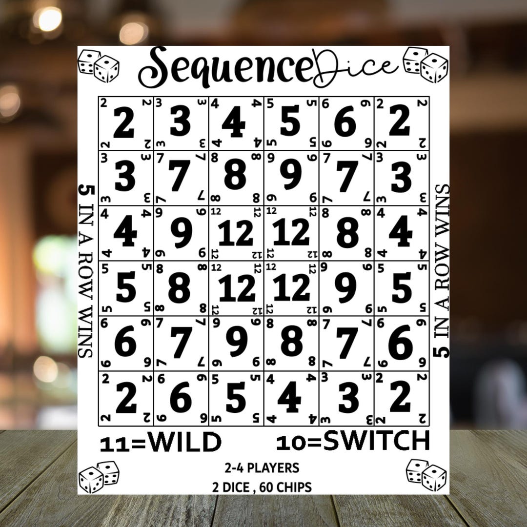 Sequence Dice Game Board Template SVG | Printable Family Game (digital ...
