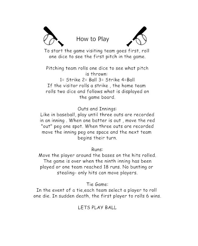 Baseball Dice Game Template - Etsy