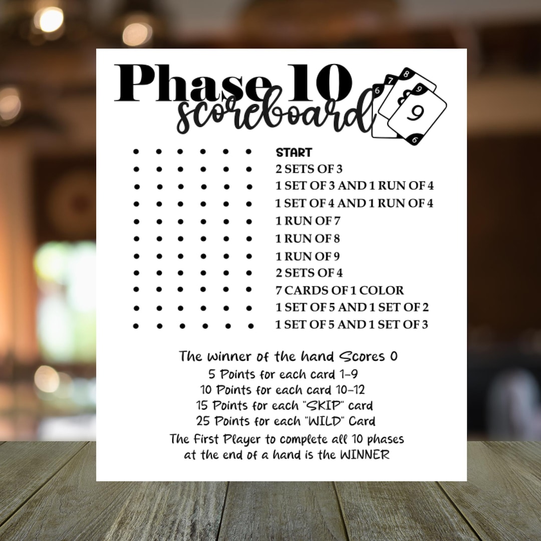 Phase 10 Game Board Template: Laser Cut SVG, PDF (digital Download) - Etsy