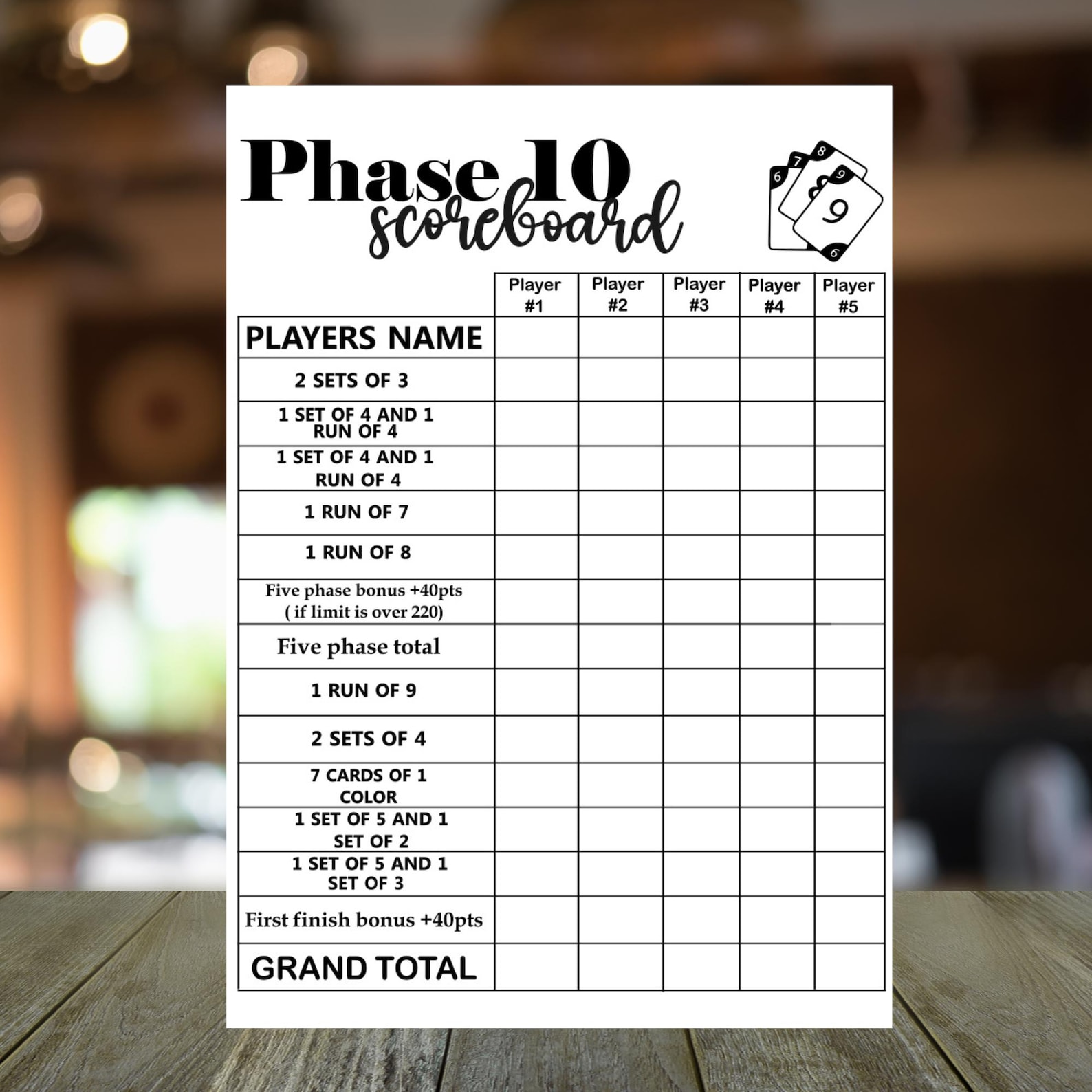 Printable Phase 10 Scoreboard: Family Game Night (PDF Download) - Etsy