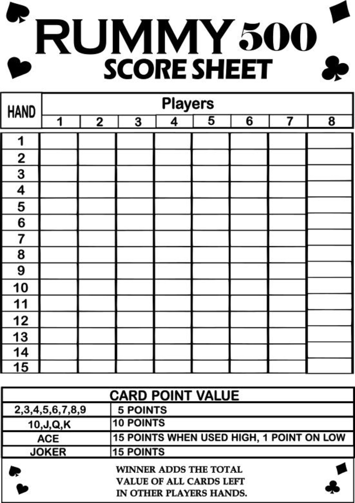 Rummy 500 Scoreboard | Printable Card Game Score Sheet (PDF, PNG, JPG ...