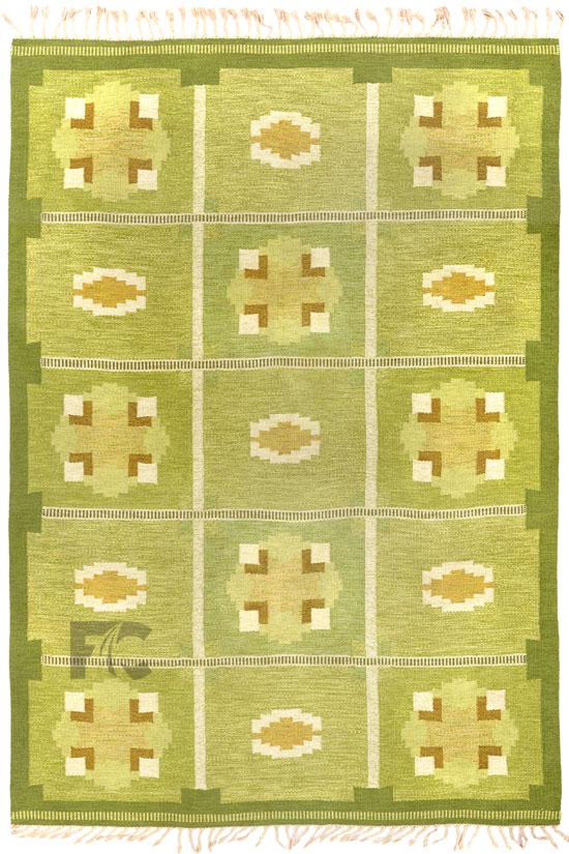 Flat Weave Rug Green and Beige Rug, Handwoven Area Rug, Cotton Striped ...