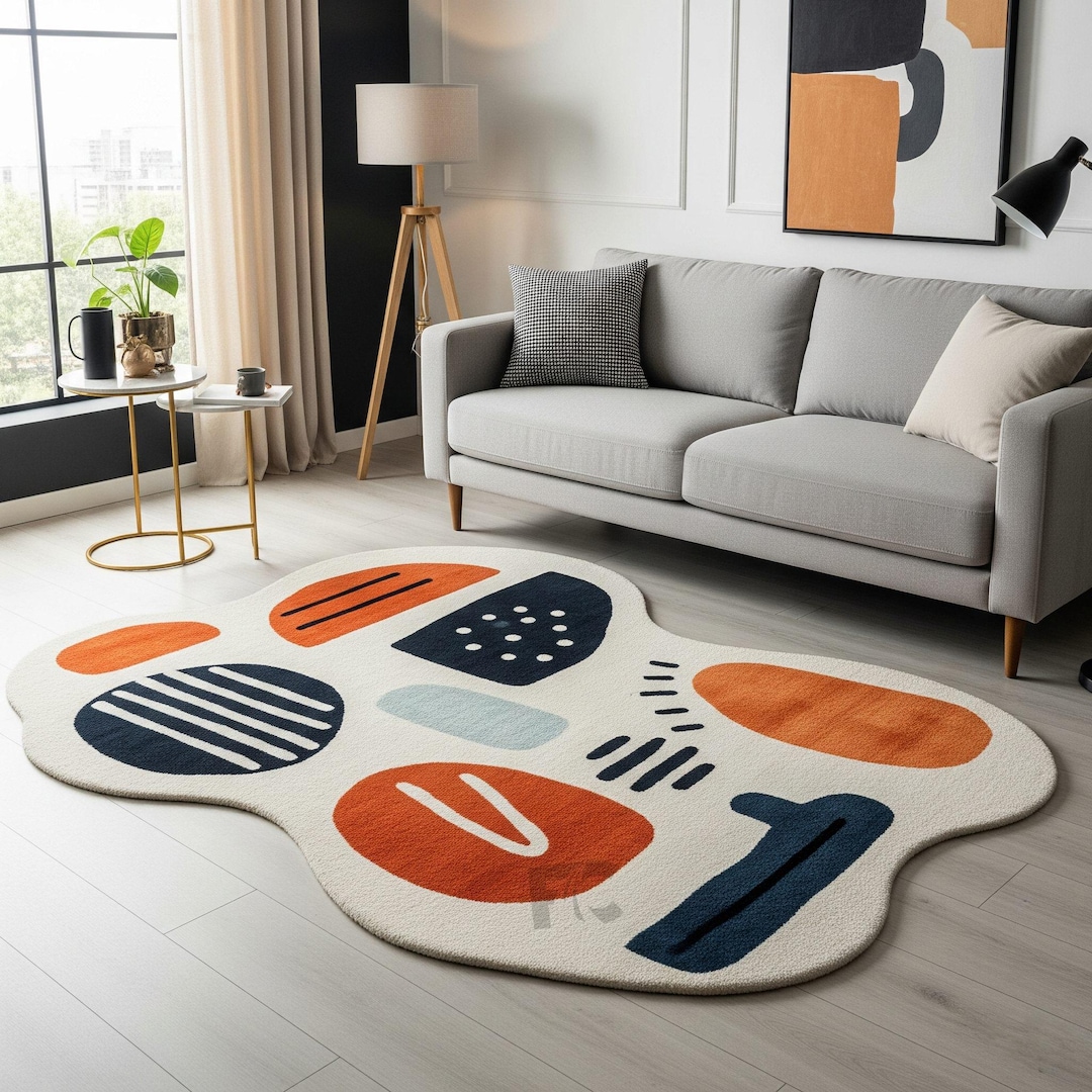 Abstract Organic Shape Rug Mid-century Modern Area Rug Irregular Accent ...