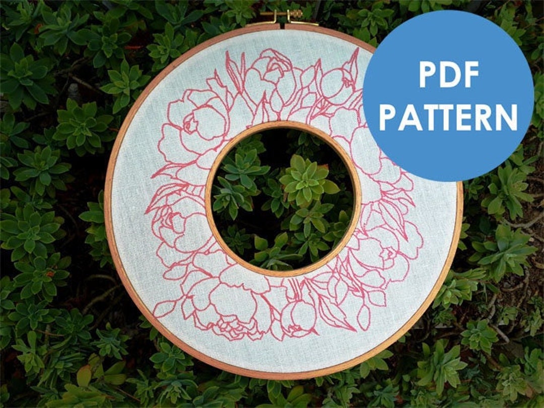 Embroidery PDF Pattern Design Circle Peonies Flowers Wreath Beginner ...