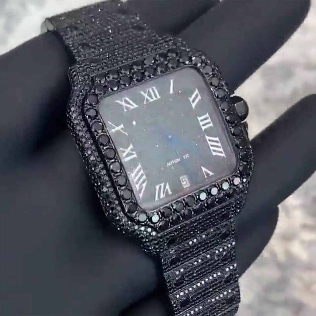 Men Iced Out Black Diamond Wrist Watch Moissanite Watch - Etsy