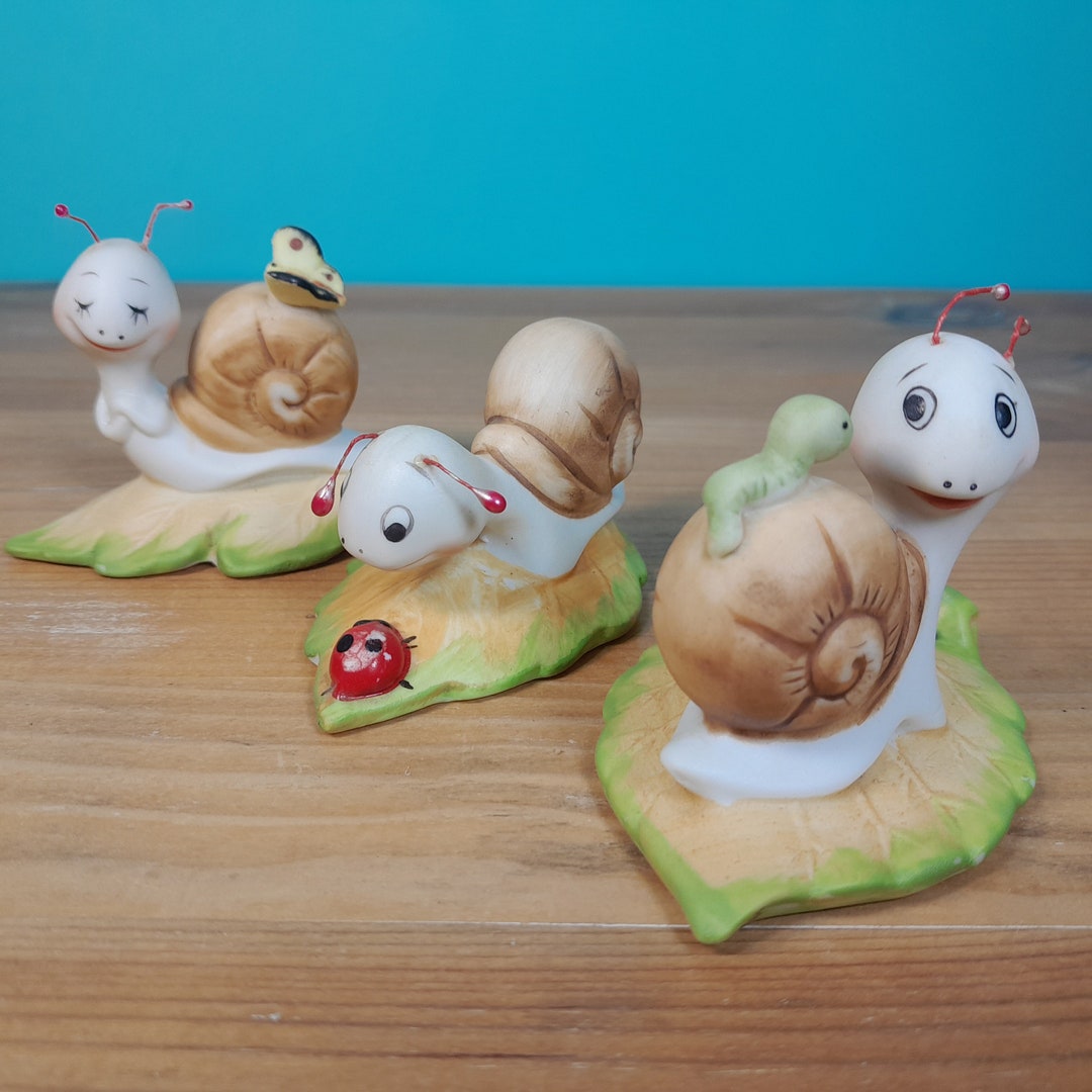 Homco Sweet and Goofy Snails, Set of 3, With Ladybug, Caterpillar and ...