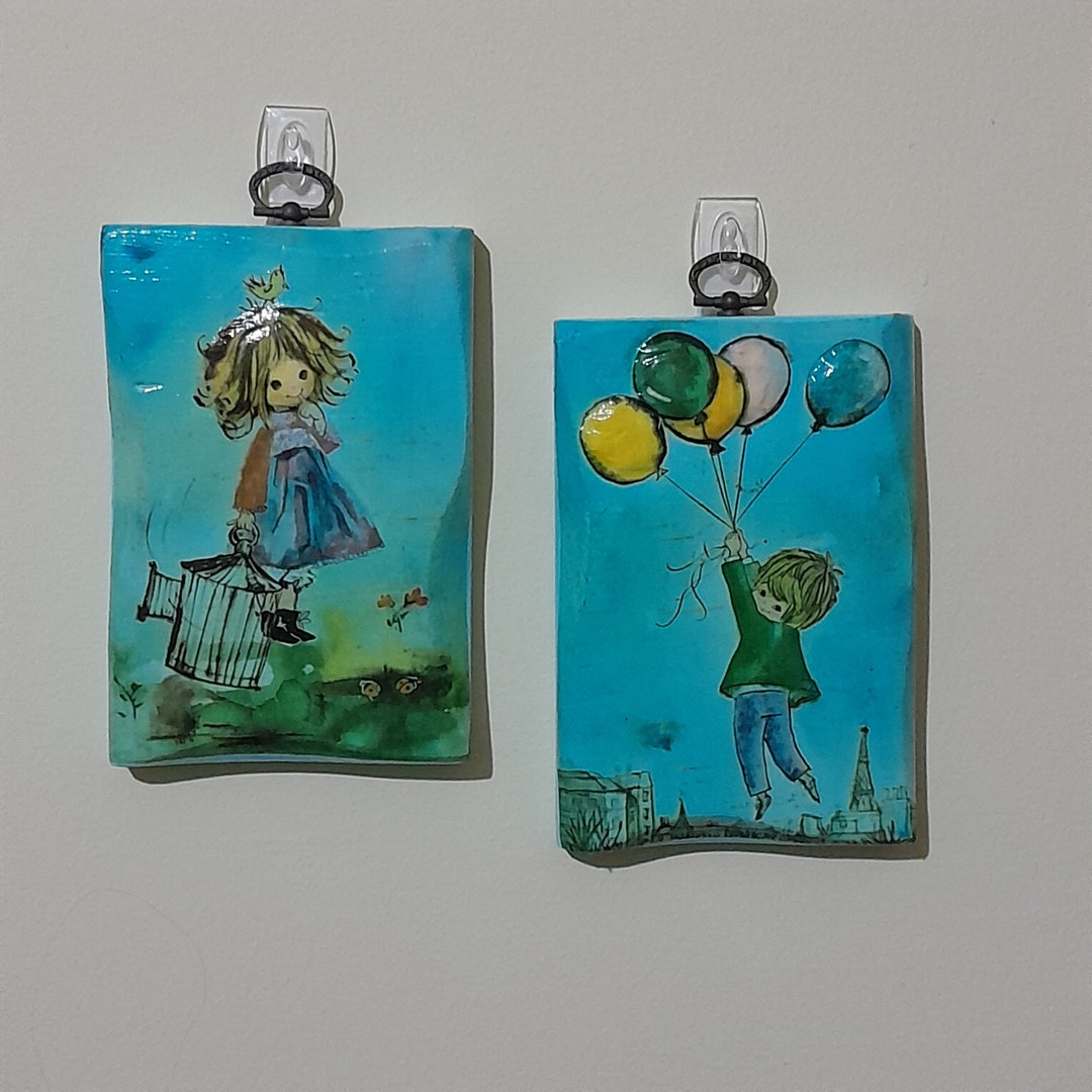Vintage Kitsch Decoupage Wood Wall Plaques With Cute Children in French ...