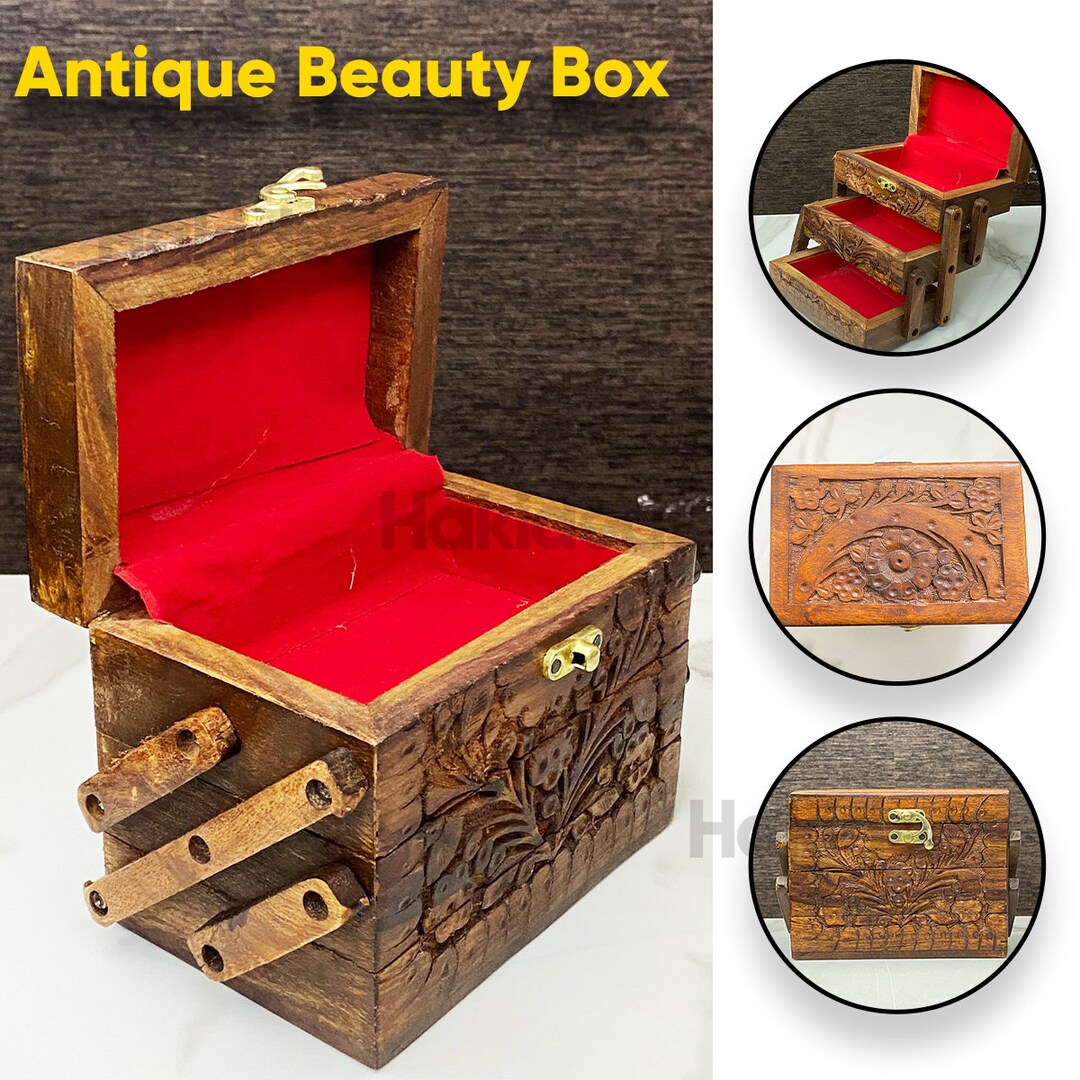 Wooden Large Vintage Case Beauty Boxes Make up Jewelery Cosmetic ...
