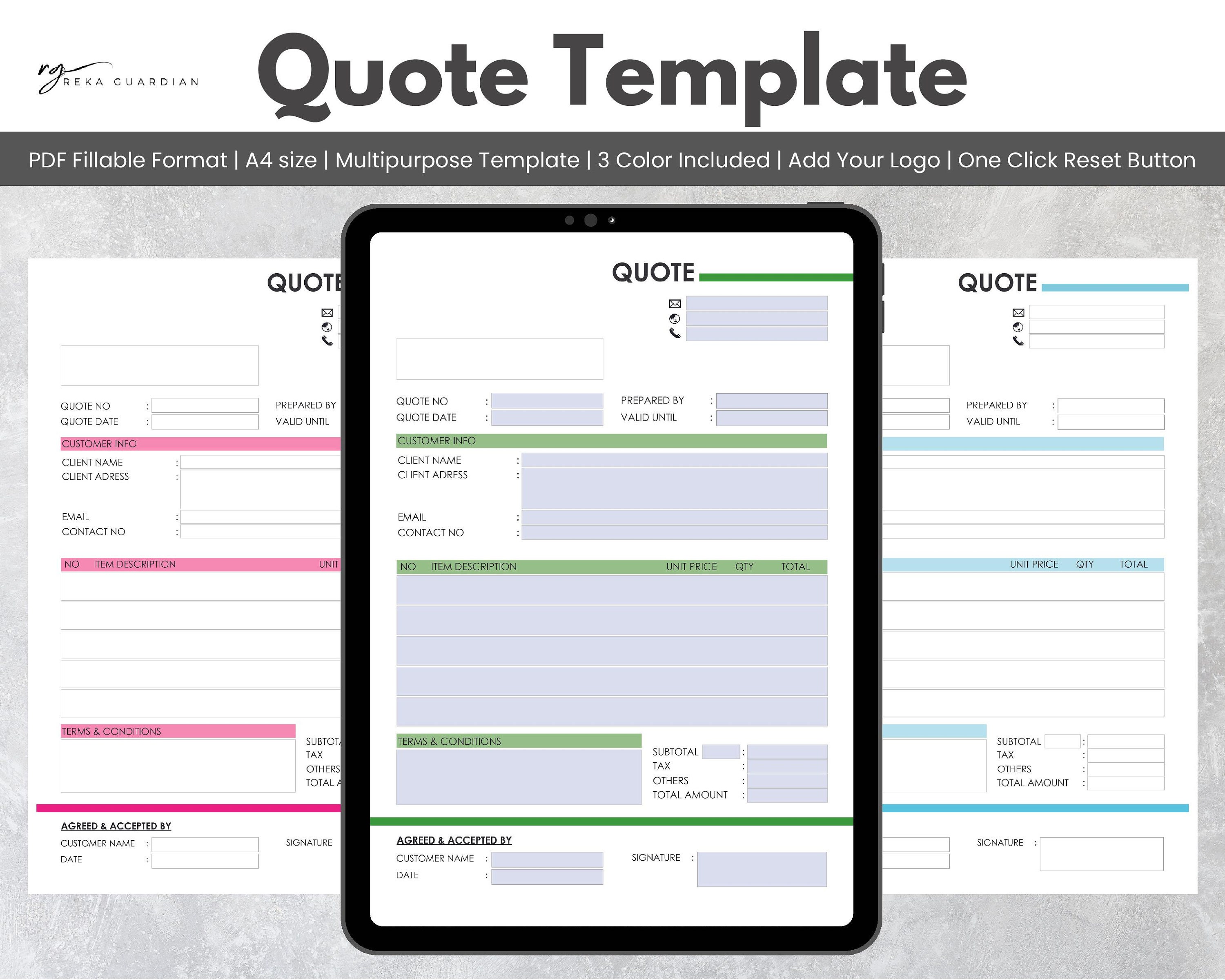 Quote Template, Editable Quote Template, Editable Quote Form, Quotation ...