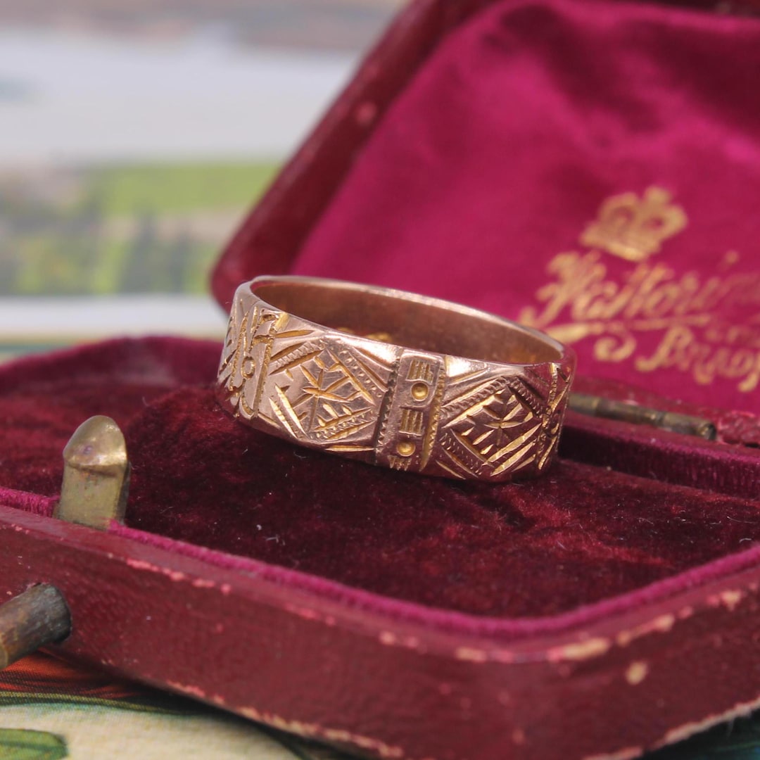 Victorian 9ct Rose Gold Engraved Panel Ring Circa 1884 Chester ...