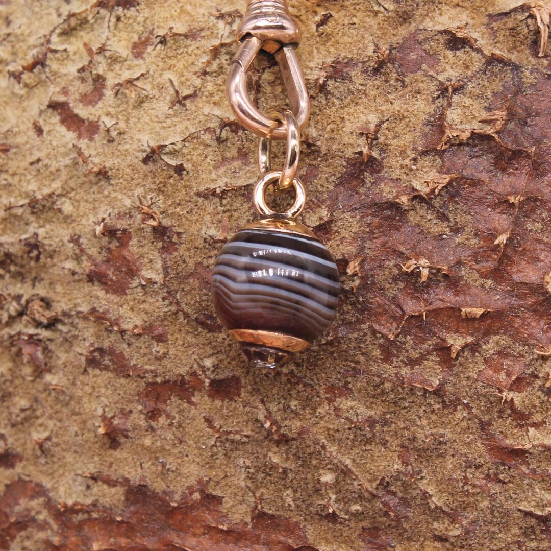 Antique 18ct Gold Banded Agate Button - Old Cut Diamond - 19ct Century ...