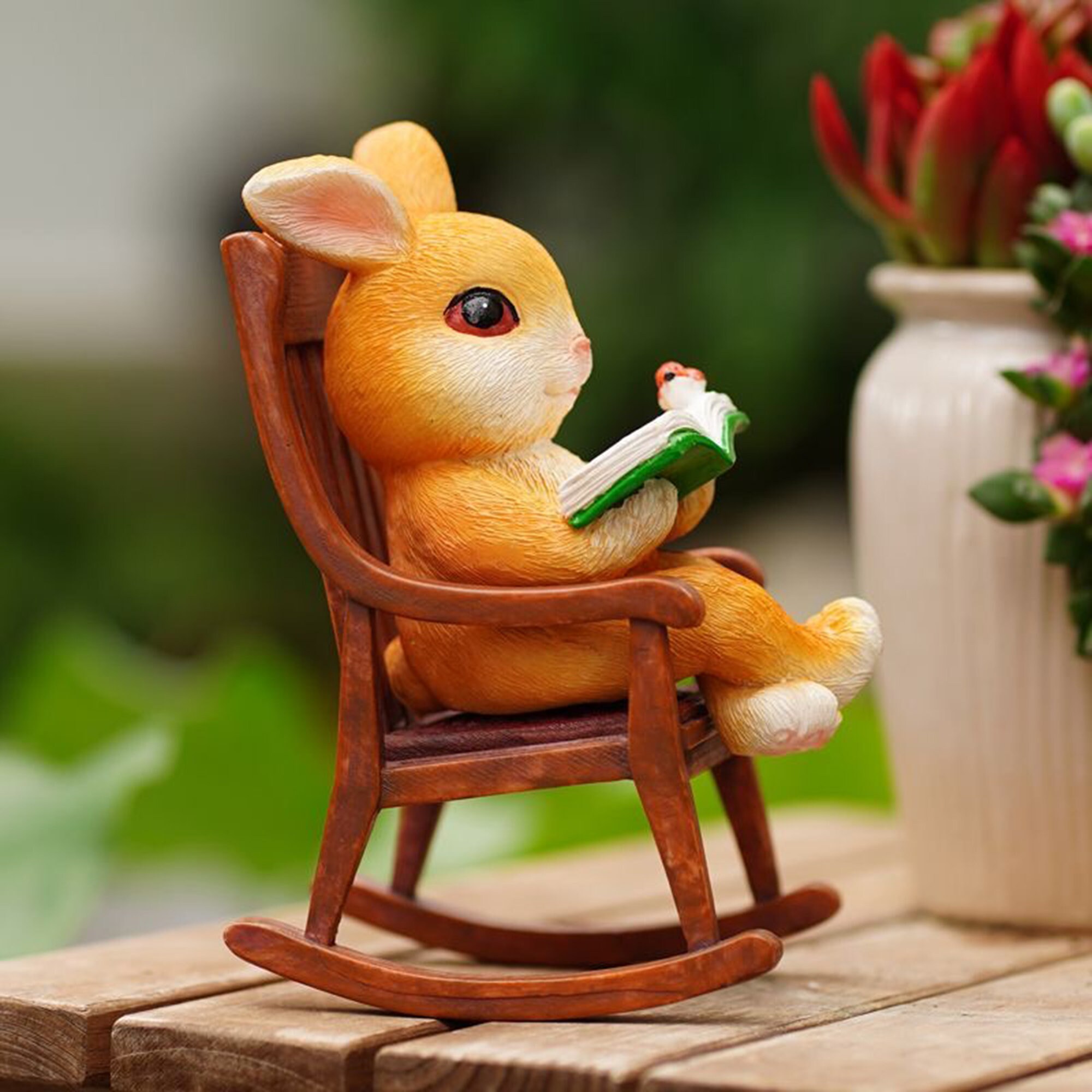 Reading Rabbit Statue Resin Rabbit on the Chair Rabbit - Etsy