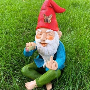 Sitting Gnomes Middle Finger Wizard Dwarf With Red Hat Tree Face Resin ...