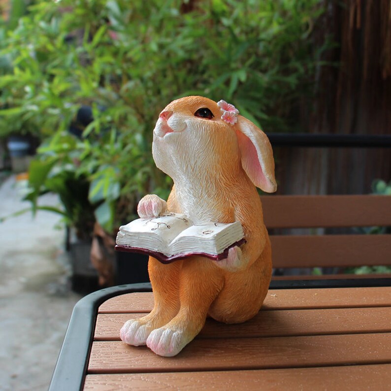 Reading Rabbit Statue Resin Bookshelf Decor Mini Rabbit Sculptures ...