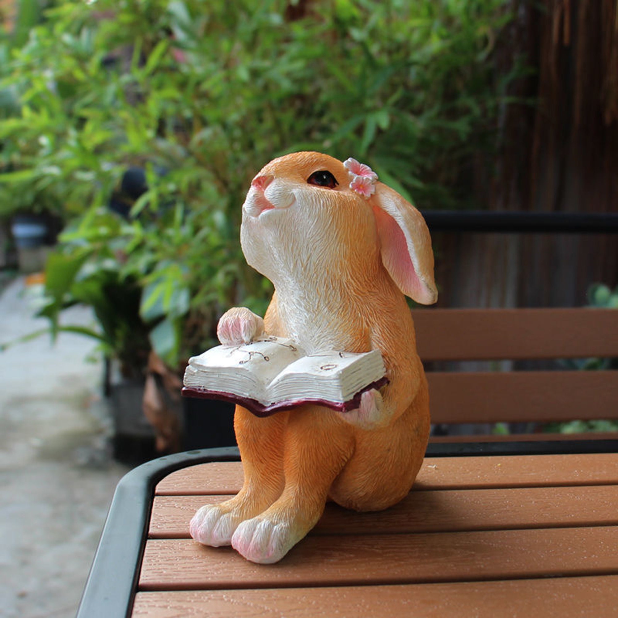 Reading Rabbit Statue Resin Bookshelf Decor Mini Rabbit Sculptures ...