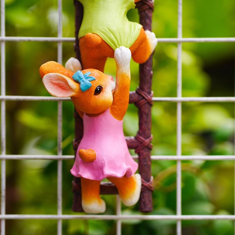 Rabbit Climbing Ladder Tree Face Resin Rabbit Statue Tree Hugger Fairy ...