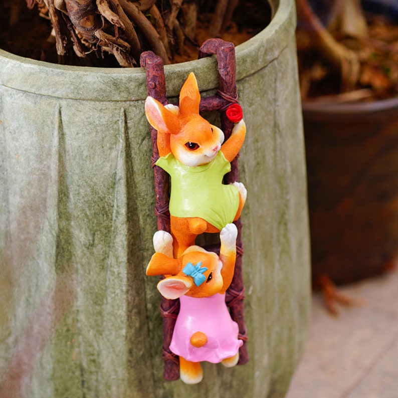 Rabbit Climbing Ladder Tree Face Resin Rabbit Statue Tree Hugger Fairy ...