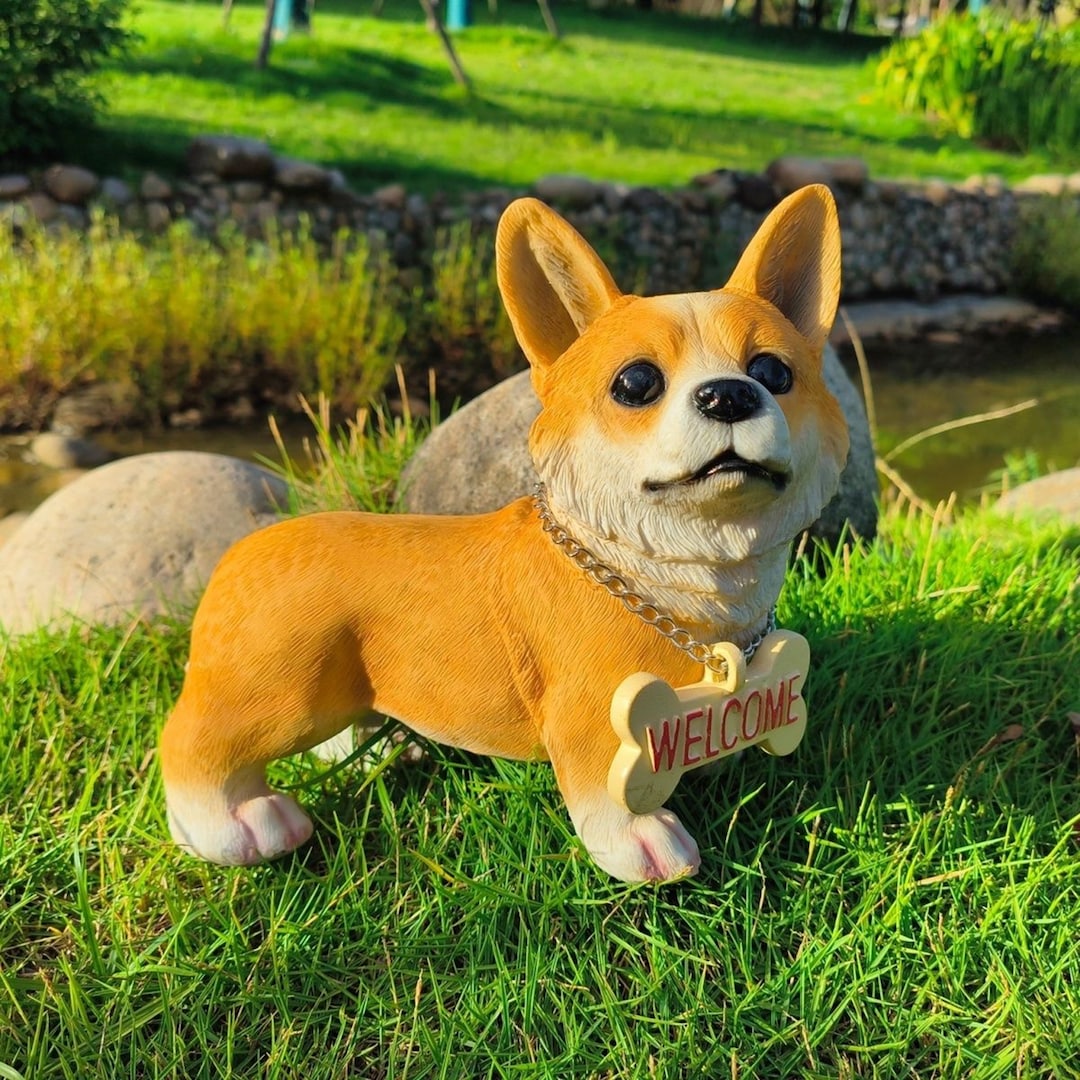 Dog Figurine Corgi Statue Animal Statue With Weclome Board Mini Resin ...