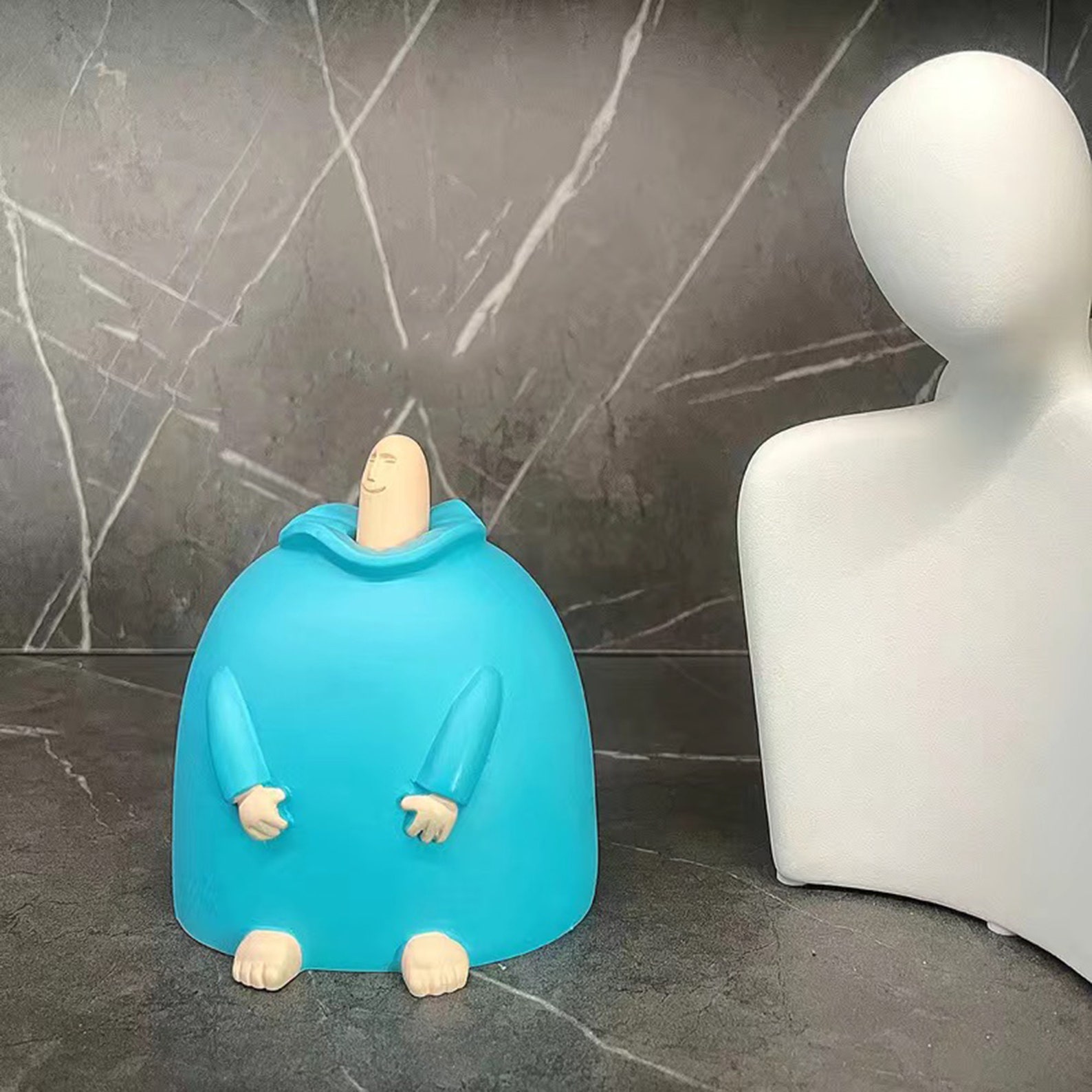 Middle Finger Figurine Blue Smile Middle Finger Statue Resin Bookshelf ...