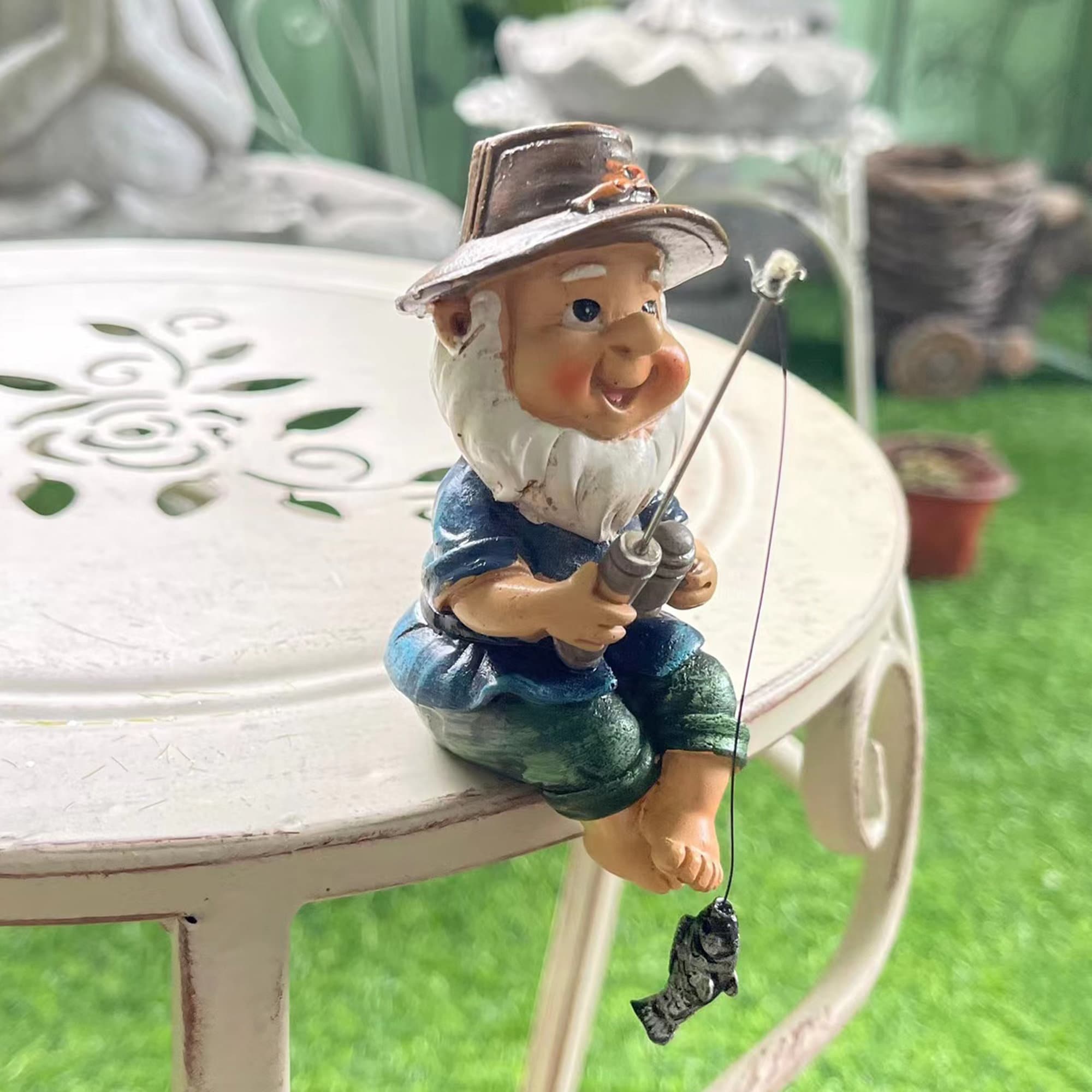 Gnomes Elf Fisherman Fish Tank Decor Resin Fairy Dwarf Fisherman ...