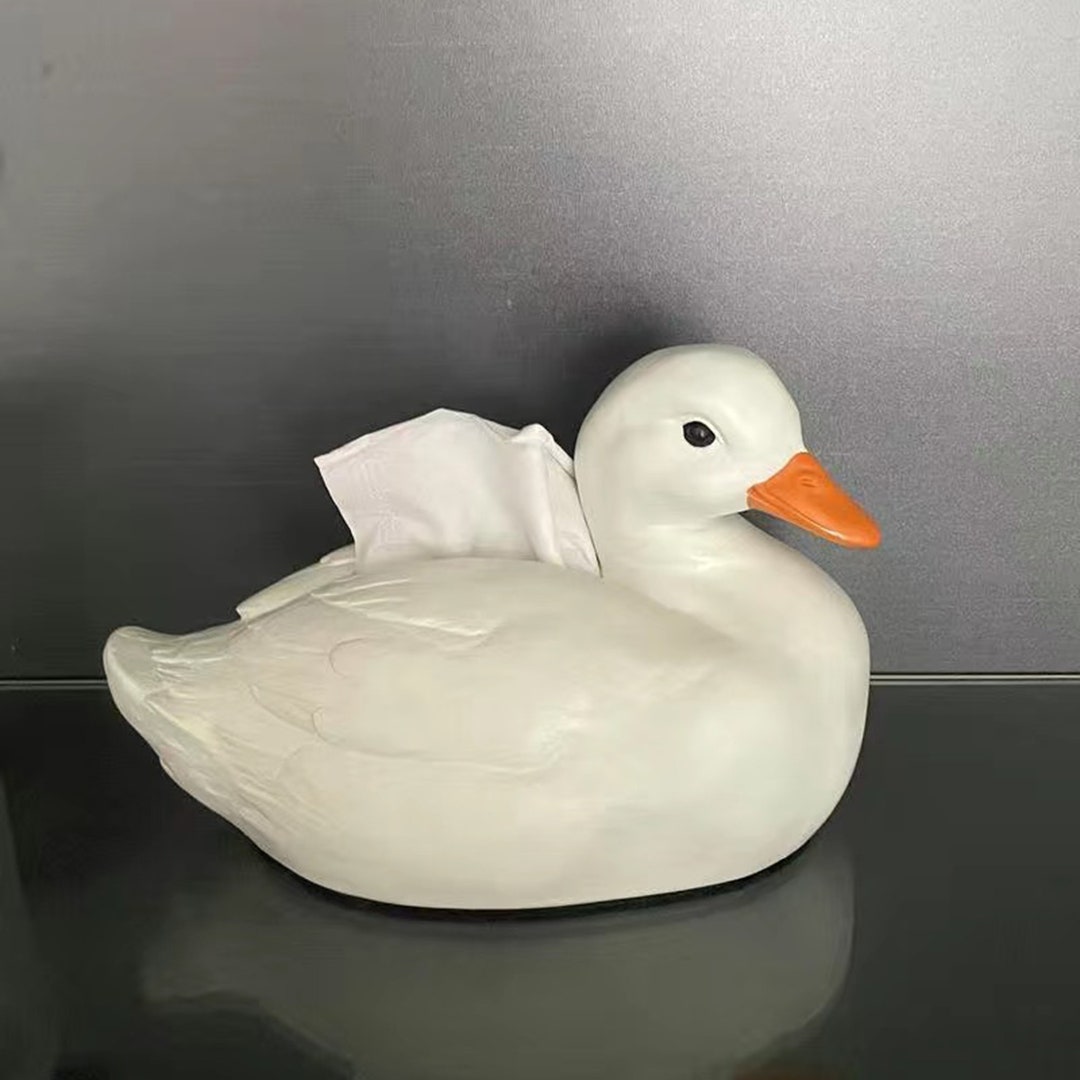 Duck Tissue Box Paper Holder Duck Figurine Resin White Duck Statue ...