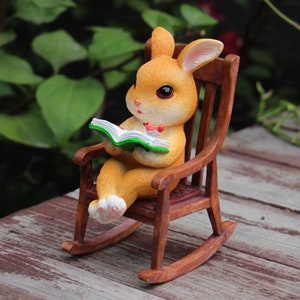 Reading Rabbit Statue Resin Rabbit on the Chair Rabbit Figurine Bunny ...