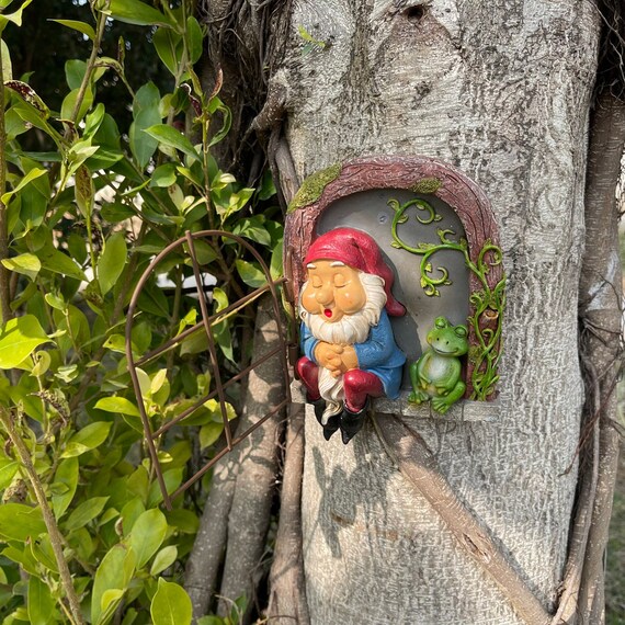 Gnomes Elf Open Window Tree Face Resin Dwarf With Frog Tree - Etsy