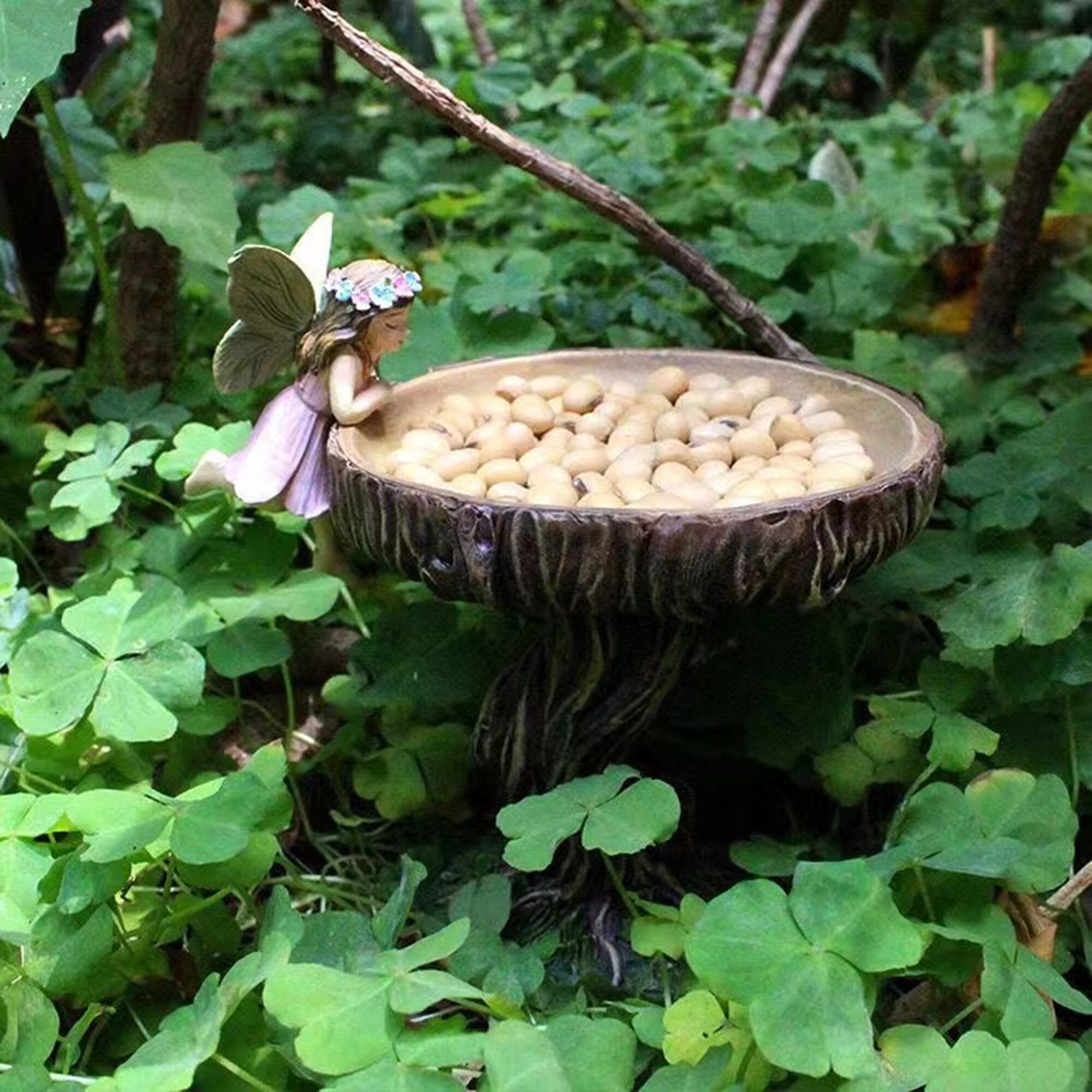 Fairy Bird Feeder Resin Garden Fairy Statue Wild Bird Water Seed Feeder ...