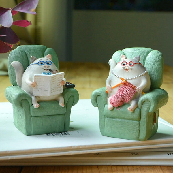 Reading Cat Figurine - Etsy