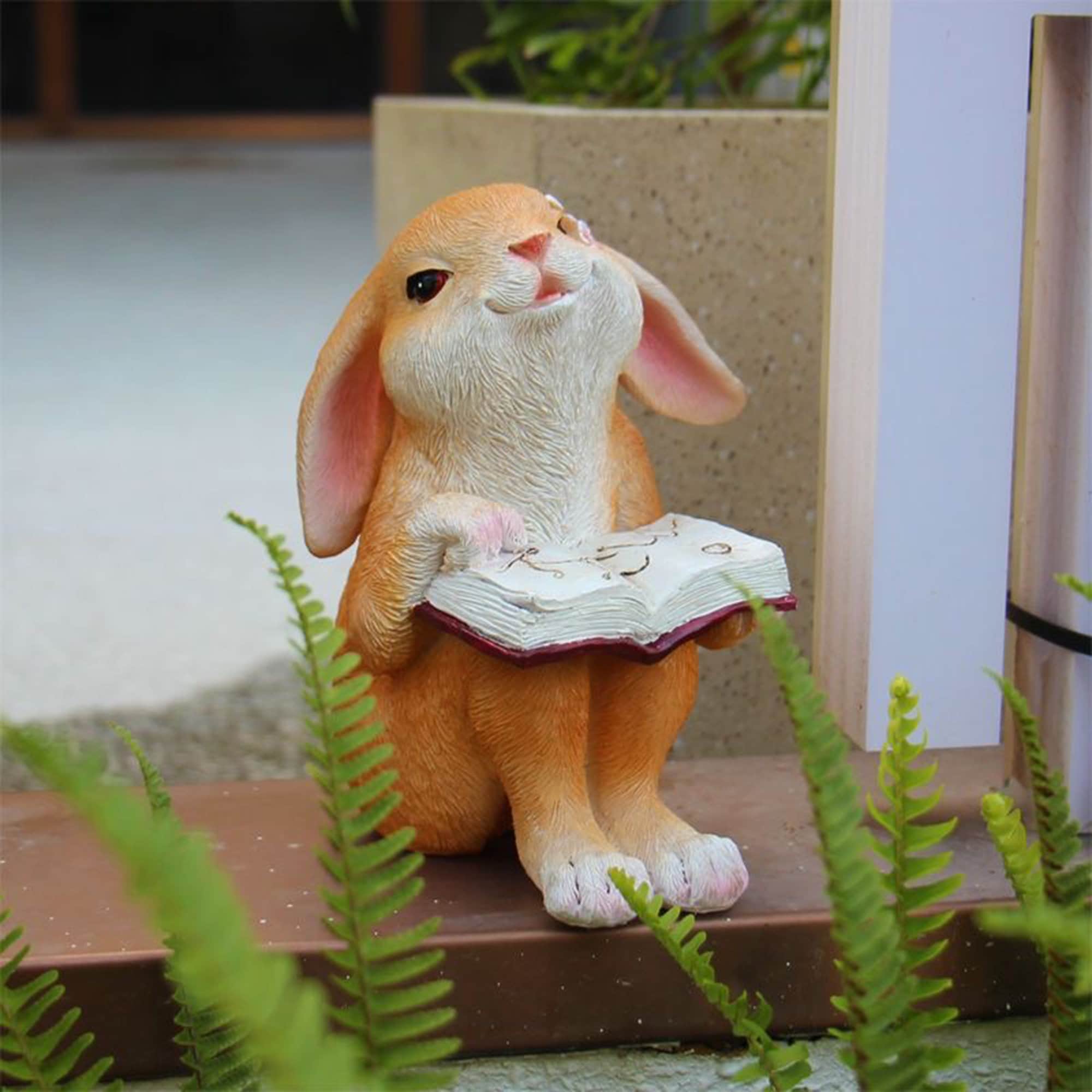 Reading Rabbit Statue Resin Bookshelf Decor Mini Rabbit Sculptures ...
