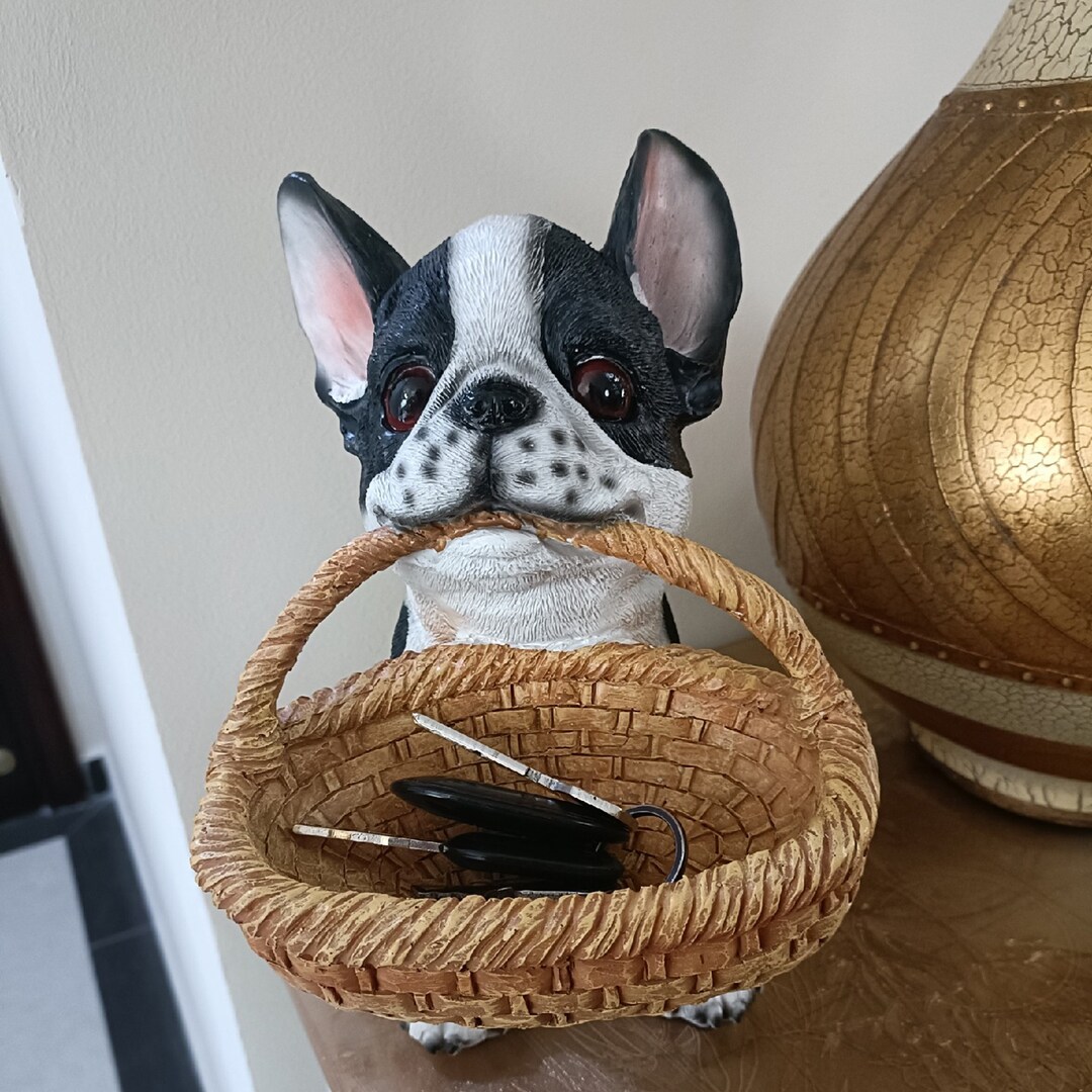 Dog Figurine Dog Key Holder Animal Statue With Basket Mini Resin Koki ...