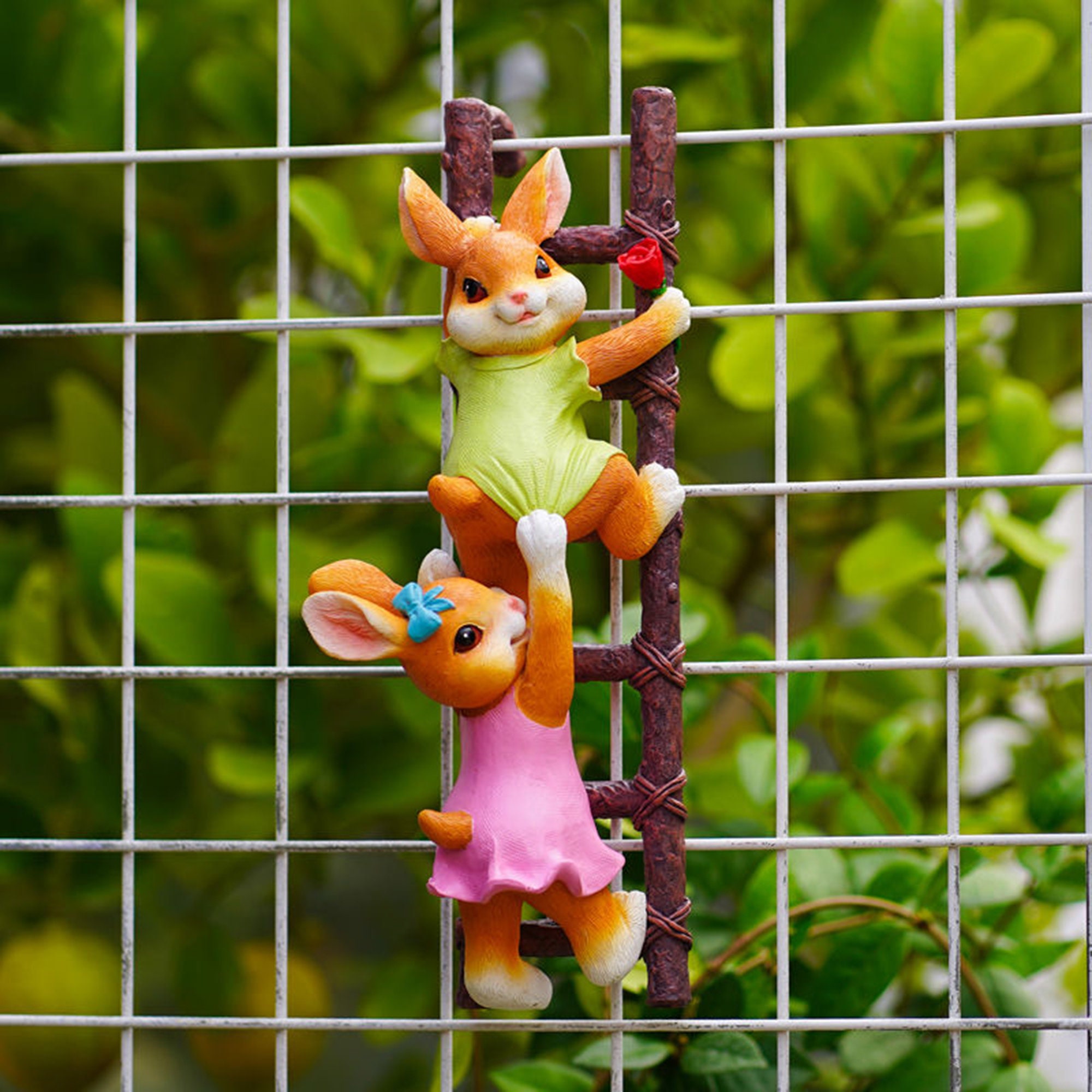 Rabbit Climbing Ladder Tree Face Resin Rabbit Statue Tree Hugger Fairy ...