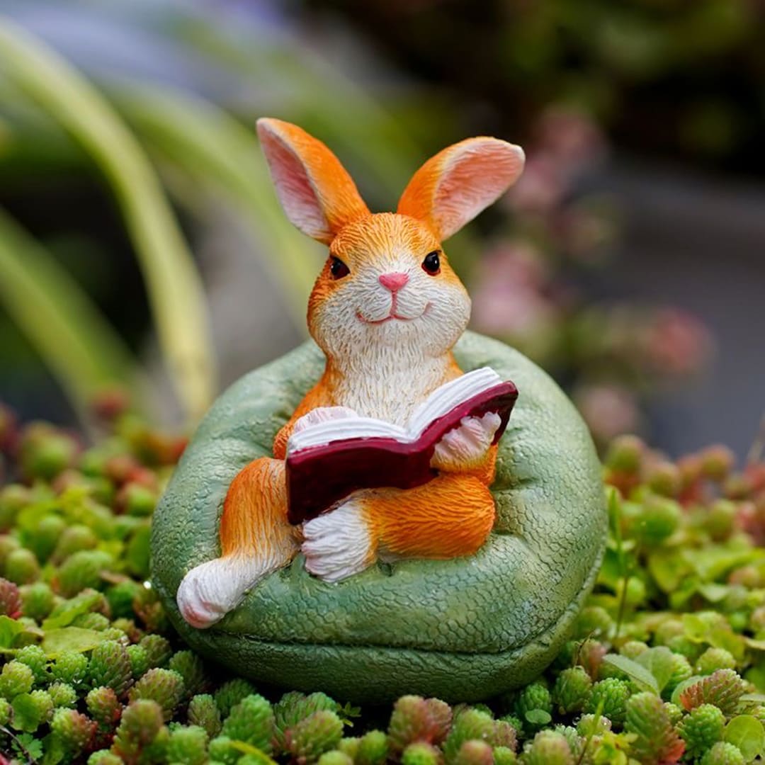 Reading Rabbit Statue Resin Rabbit on the Sofa Rabbit Figurine Bunny ...