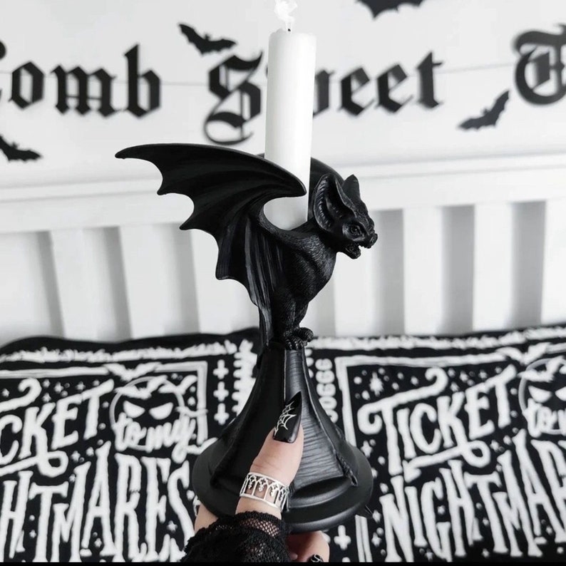 Bat Candle Holder Resin Gothic Bat Candlestick Bat Figurine Vintage ...