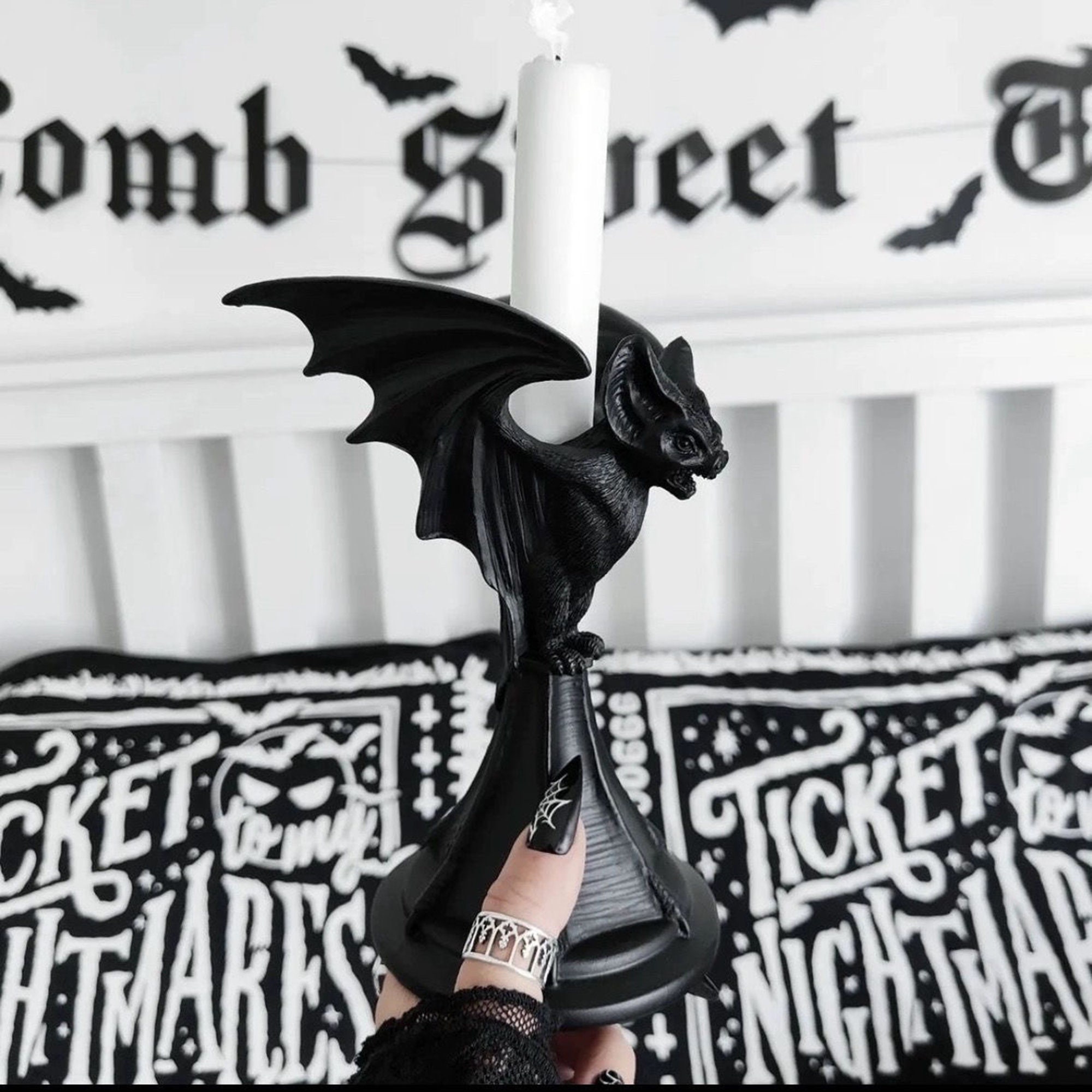 Bat Candle Holder Resin Gothic Bat Candlestick Bat Figurine Vintage ...
