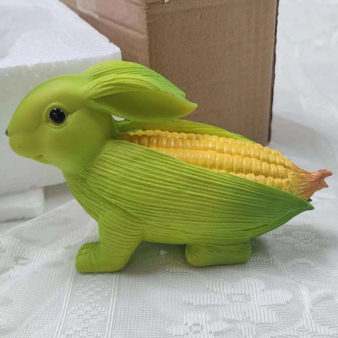 Bunny Corn Statue Resin Rabbit Corn Sculptures Bookshelf Desktop ...