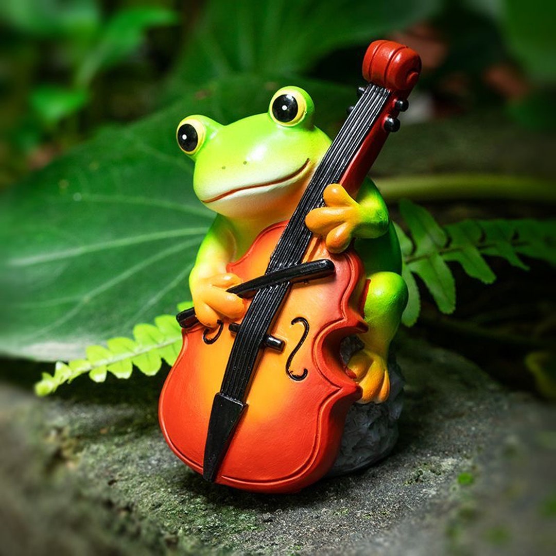 Frog Palying Cello Statue Resin Bookshelf Mini Frog Sculpture Relaxing Collection Frog Figurine ...